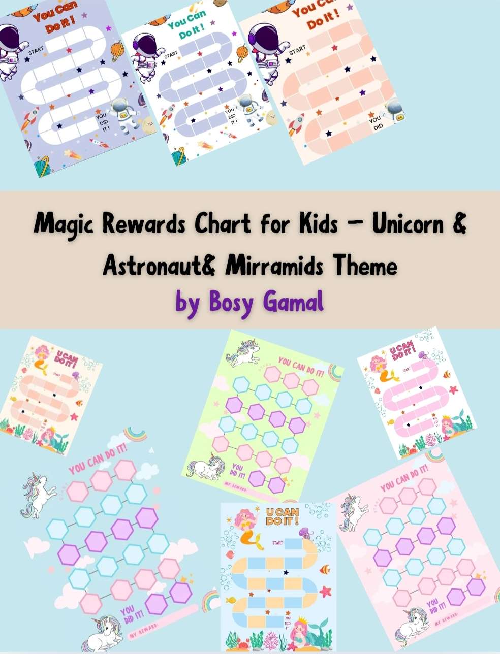 Magic Rewards Chart for Kids Unicorn Astronaut and Mermaid Theme | سيزما
